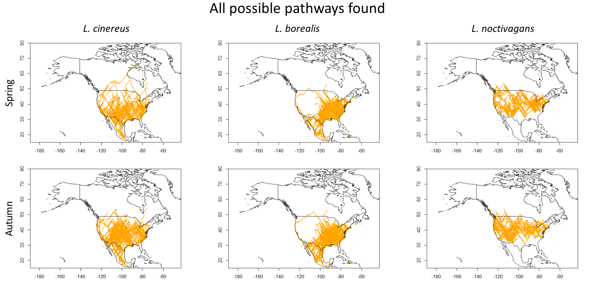 Predicting migration routes for three species of migratory bats using ...