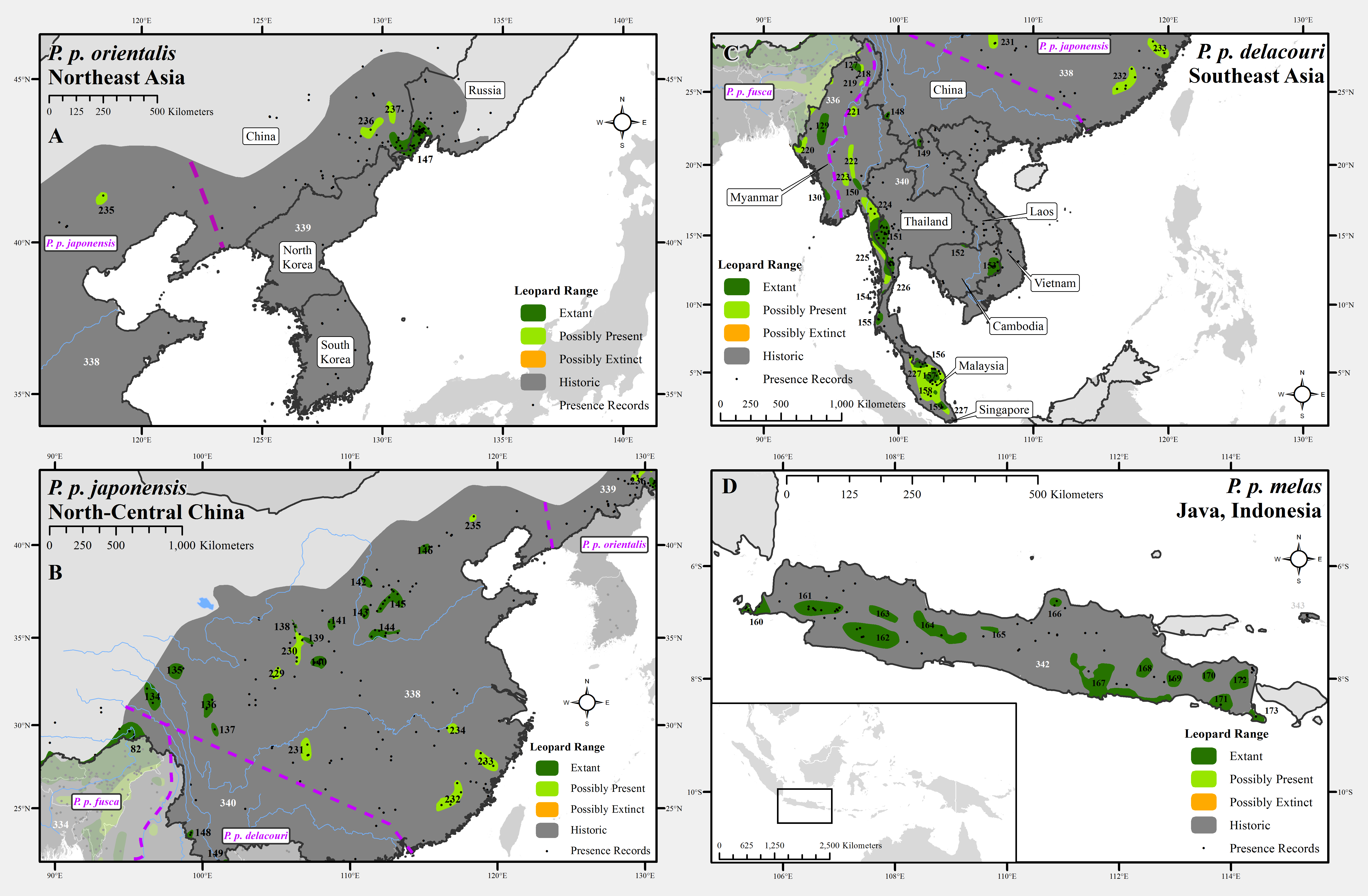 Leopard (Panthera pardus) status, distribution, and the research efforts across its range [PeerJ]